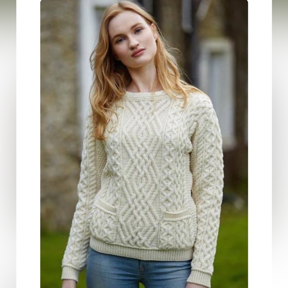 Aran Crafts | Sweaters | Aran Mor Merino Wool Crew Neck Cable Knit ...